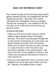 Race Day Reference and Checklist | Cascade Sports Car Club